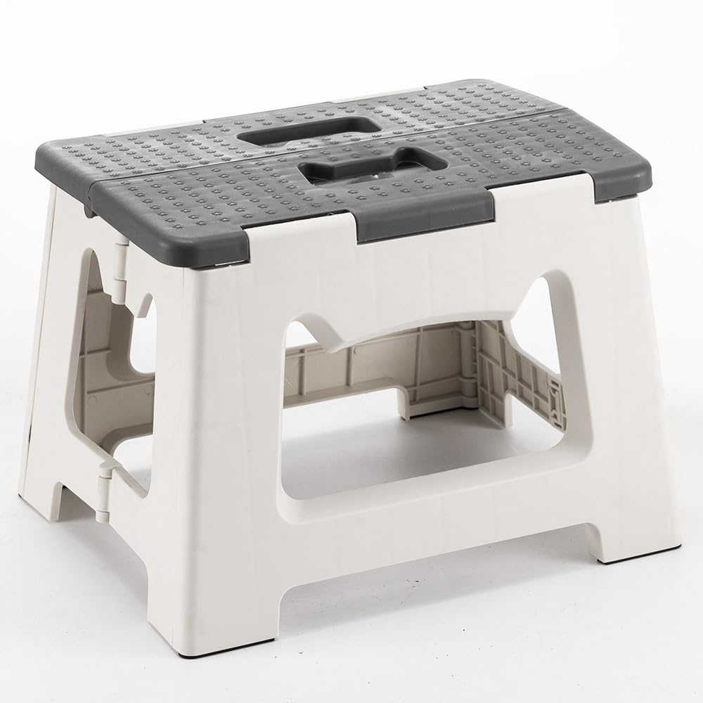 CasaZenith Step Stool Foldable, 9'' Folding Step Stool for Kids & Adults 300 Lb Capacity, Lightweight Small Collapsible Step Stool with Handle, Stepping Stools Suitable for Kitchen Bathroom (Gray)