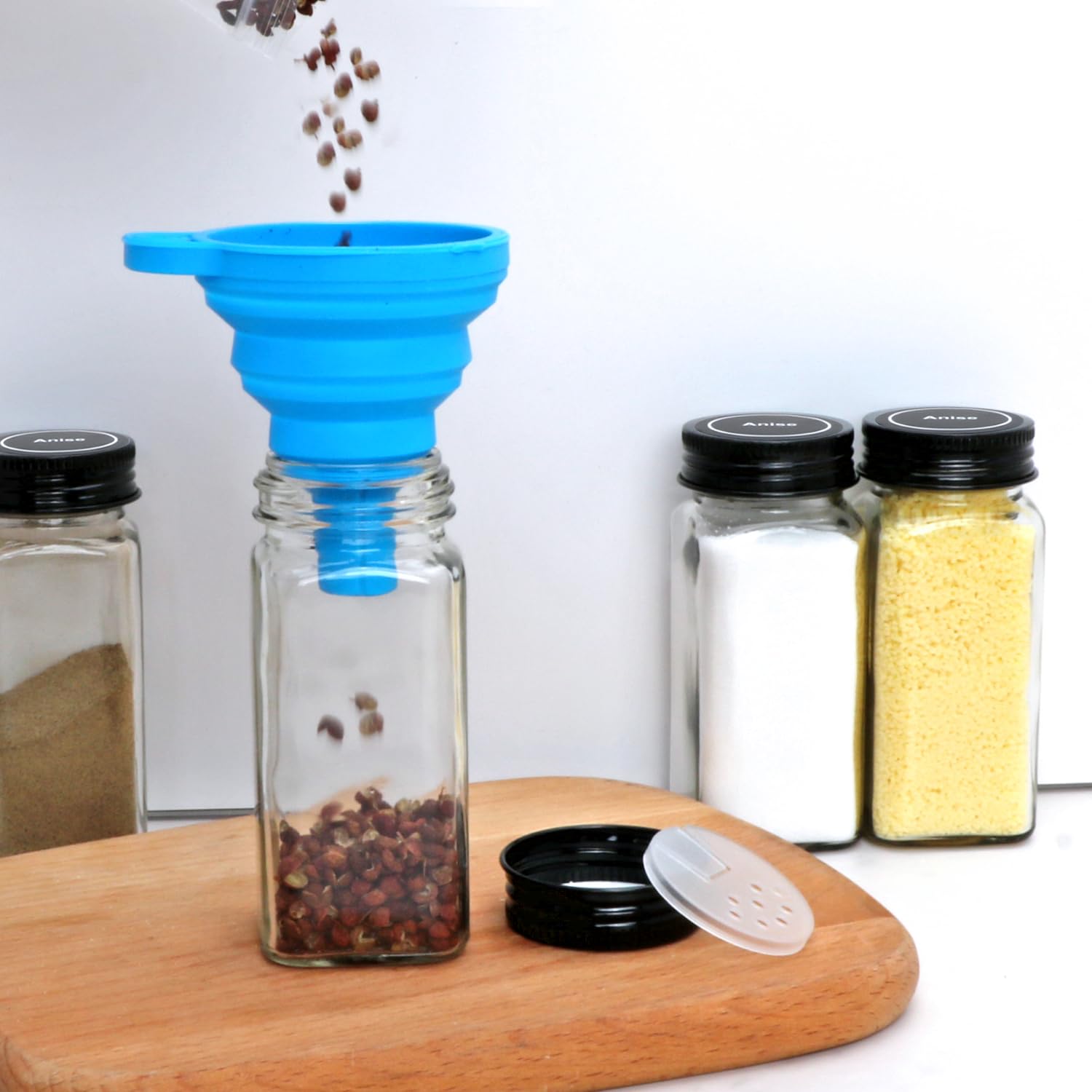 Accguan Spice Jars,4oz Glass Spice Bottles with Black Lids,Spice Labels and Stylus and Funnel, Perfect for Kitchen Countertop Storage,Cabinet Storage, Dining Room, and Gifts(52pcs)