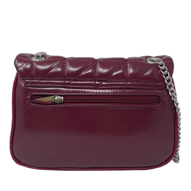 DAVID JONES Paris 2022 Women Fashion Lambskin Feel Quilted Small Flap Adjustable Chain Shoulder Crossbody Bag (Bordeaux)