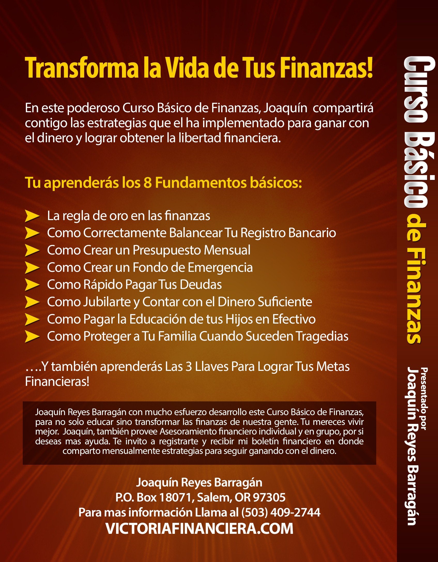 Curso Básico De Finanzas: Los 8 Fundamentos Básicos Que Todo Adulto Debe Saber Para Poder Ganar Con El Dinero. (Audio Cd) - September 28, 2014. (Spanish)