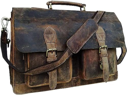 C CUERO 15 Inch Retro Buffalo Hunter Leather Laptop Messenger Bag Office Briefcase Crossbody Travel Bag For Men And Women College Bag Office Laptop Bag
