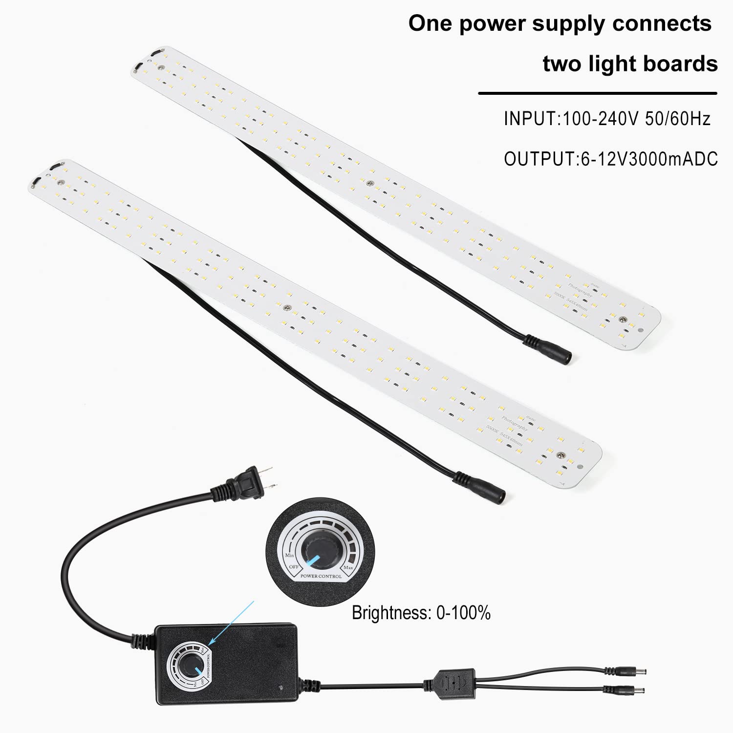4pcs LED Light Boards with 2pcs Dimmable AC/DC Power Adapters for Konseen Product Photography Light Box,110V~220V, 96 LEDs Lamp Beads on Each Light Board