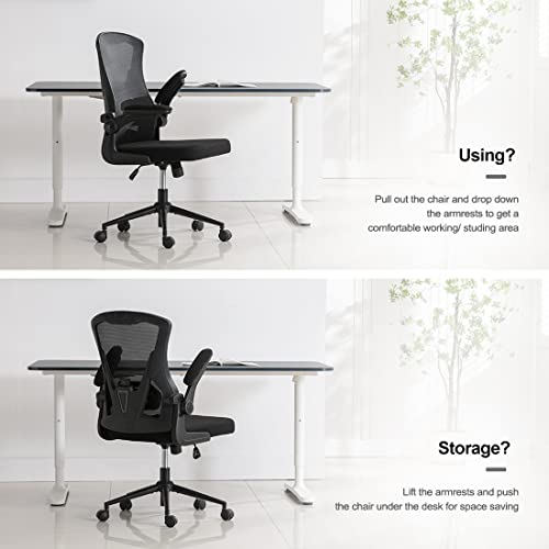 BRTHORY Office Chair Height-Adjustable Ergonomic Desk Chair with Lumbar Support, Breathable Mesh Computer Chair High Back Swivel Task Chair with Flip-up Armrests - Black