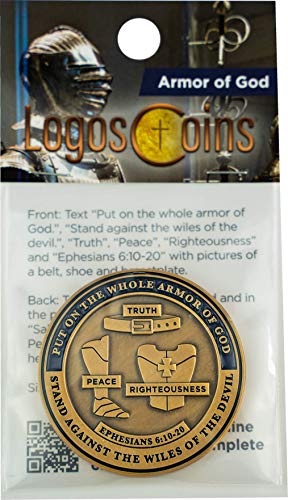 Armor of God Coin with All Armor Pieces. Challenge Coin, for Men, Women, Youth. Be Strong in The Lord and in The Power of His Might. Logos Christian Coin.