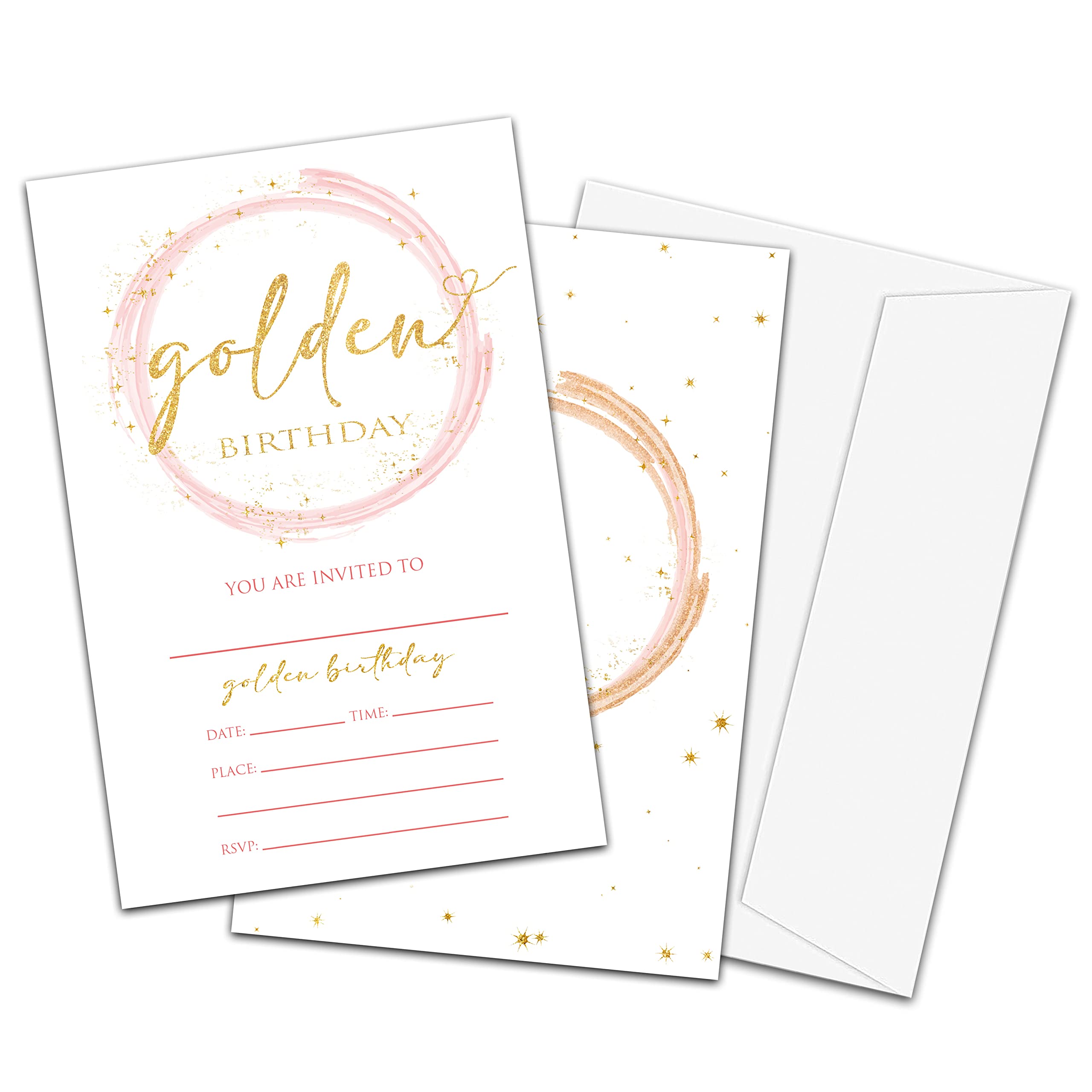 TIRYWT Golden Birthday Invitations, Fill-In Style Birthday Party Invitations with Envelopes (20-Pack), Birthday Party Decorations And Supplies -yqk-a38