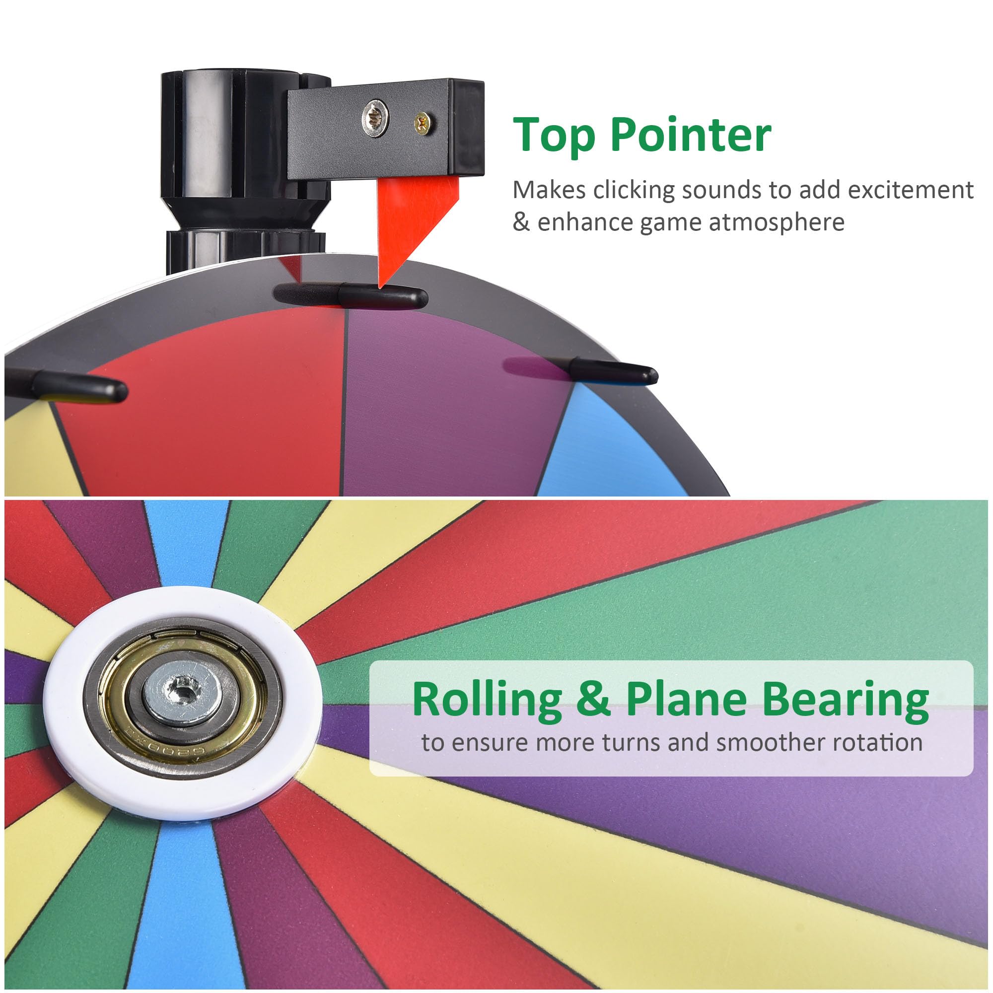 WinSpin 36 Inch Heavy Duty Prize Wheel Dual Use Adjustable Tabletop and Floor Stand Large Fortune Wheel with Dry Erase Marker & Eraser 18 Slots Spinning Wheel for Carnival Spinner Game Tradeshow