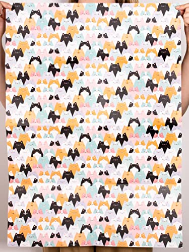 CENTRAL 23 Cats Wrapping Paper - 6 Sheets of Birthday Gift Wrap for Her - Kitten Kities - Fun Gift Wrap for Cat Owner - For Fur Mom - Pastel Colors - Recyclable