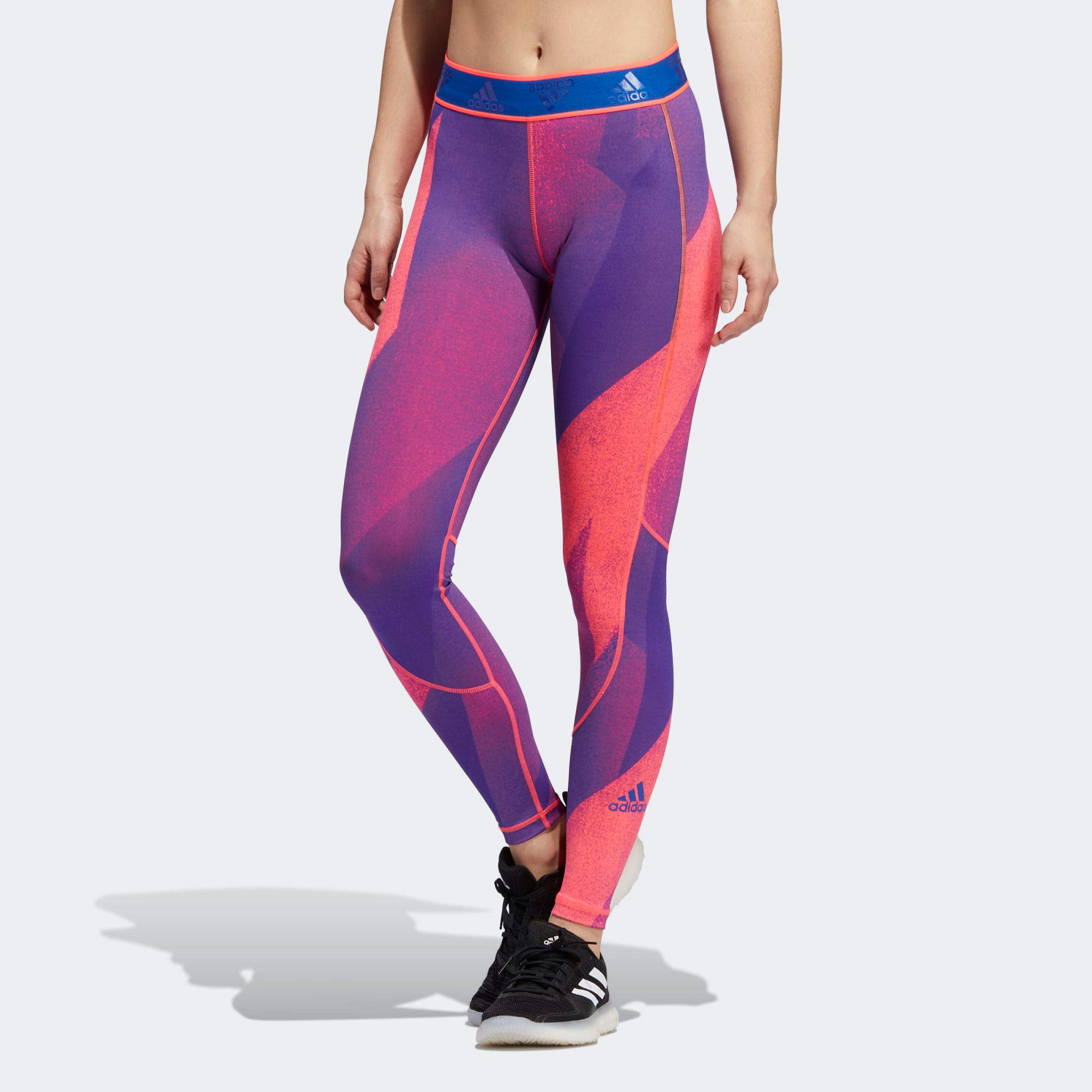 adidas womens Alphaskin Long Print Tights Signal Pink/Royal Blue Small