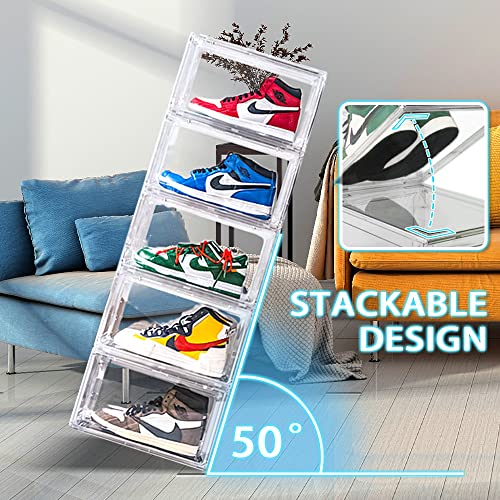 DAYOOH Shoe Boxes Clear Plastic Stackable Clear Sneaker Acrylic Sneaker Display Case Magnetic Shoe Organizer Containers with Lids Caja De Zapatos Transparente - 10Pack Size 15