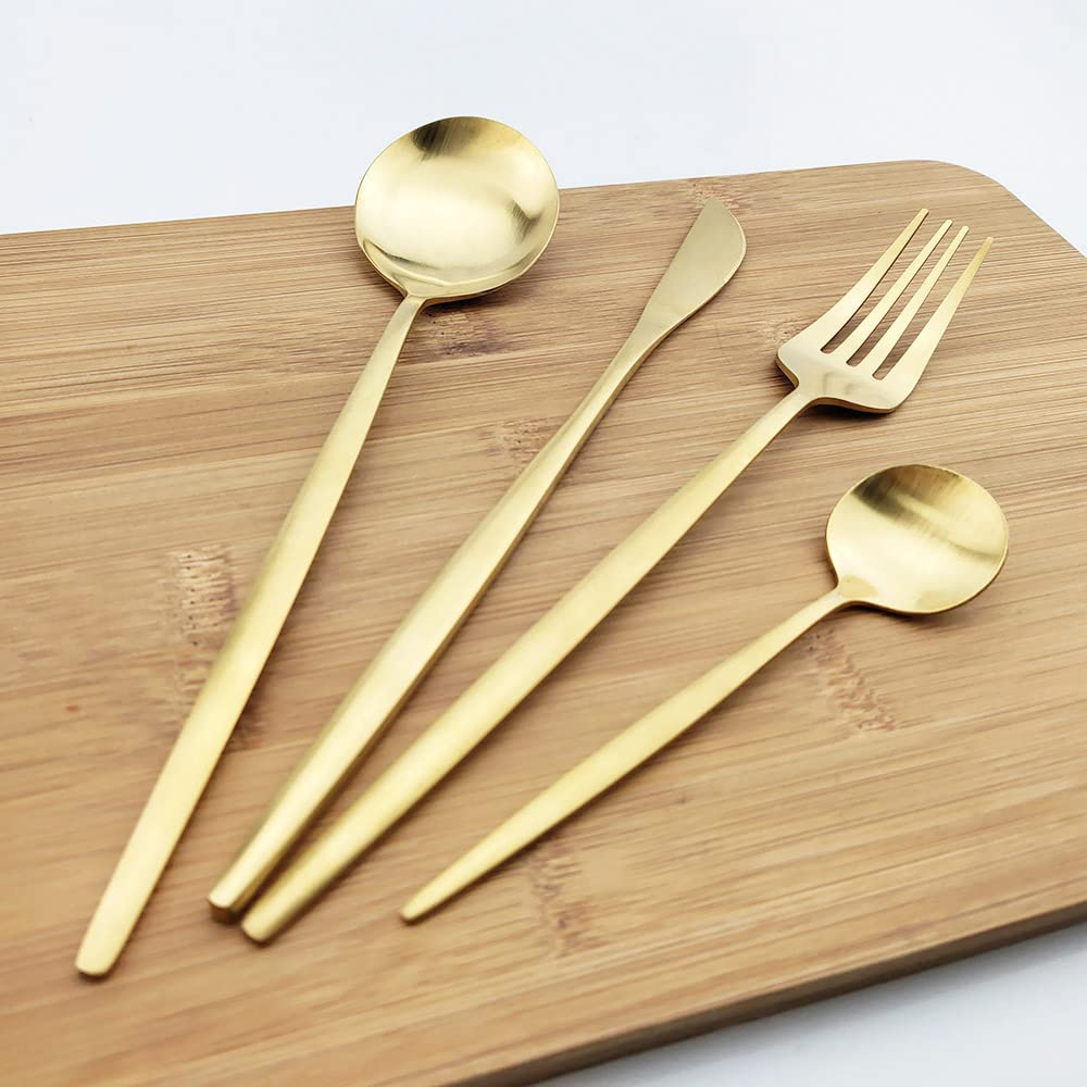 Gugrida 4Pcs Matte Tea Spoon Cutlery Stainless Steel Coffee Spoon Silverware Small Stirring Spoon Tableware Kitchen Flatware 5.11" Gold Red