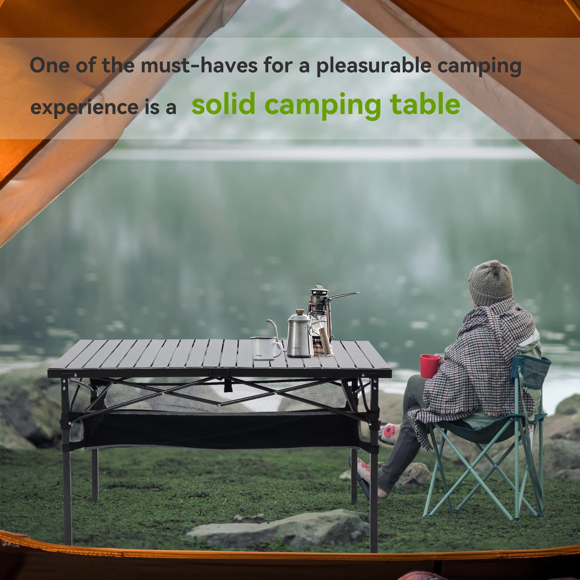 ABSCONDO Camping Table, Portable Folding Camp Table, Camping Tables That Fold Up Lightweight, Aluminum Beach Table for Camping Hiking Backpacking Outdoor Picnic (XL)