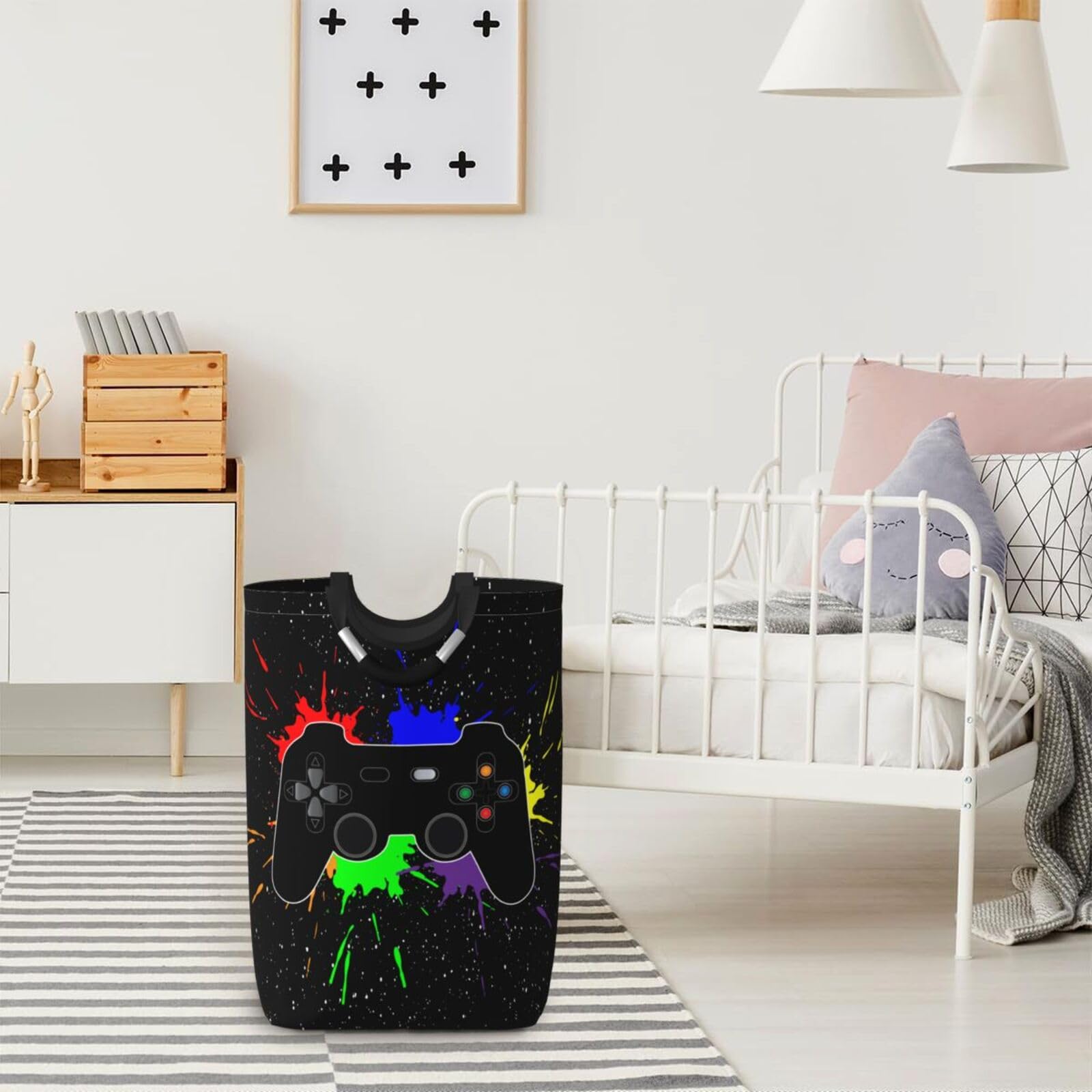 Gbuzozie Game Joystick Laundry Hamper Storage Basket Toys Clothes Organizer Bin For Home Bathroom Bedroom Dorm Nursery, 52l