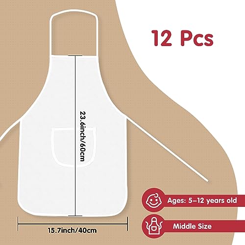 Ecoofor 12 Pieces Kid Aprons, Kid Chef Aprons with Pocket Children Chef Apron for Boys Girl's Kitchen Cooking (Ages 5-12)