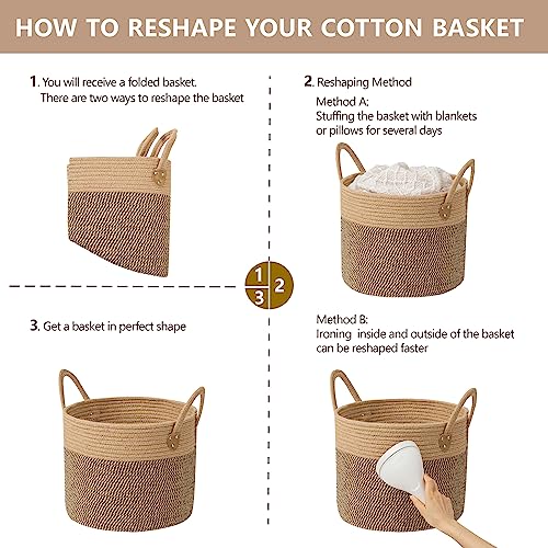 joybest Woven Storage Basket with Handle, Wicker Basket for Organizing, Jute Basket for Plant, Boho Decorative Basket For Blanket Toy Shoes Clothes 14x12 Inches