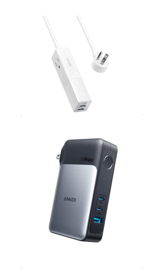Anker 733 Power Bank (GaNPrime PowerCore 65W), 2-in-1 Hybrid Charger, 10,000mAh 30W and Travel Power Strip USB C, 511 USB Power Strip, 2Outlets & 3USB Ports, 5ft Soft Extension Cord