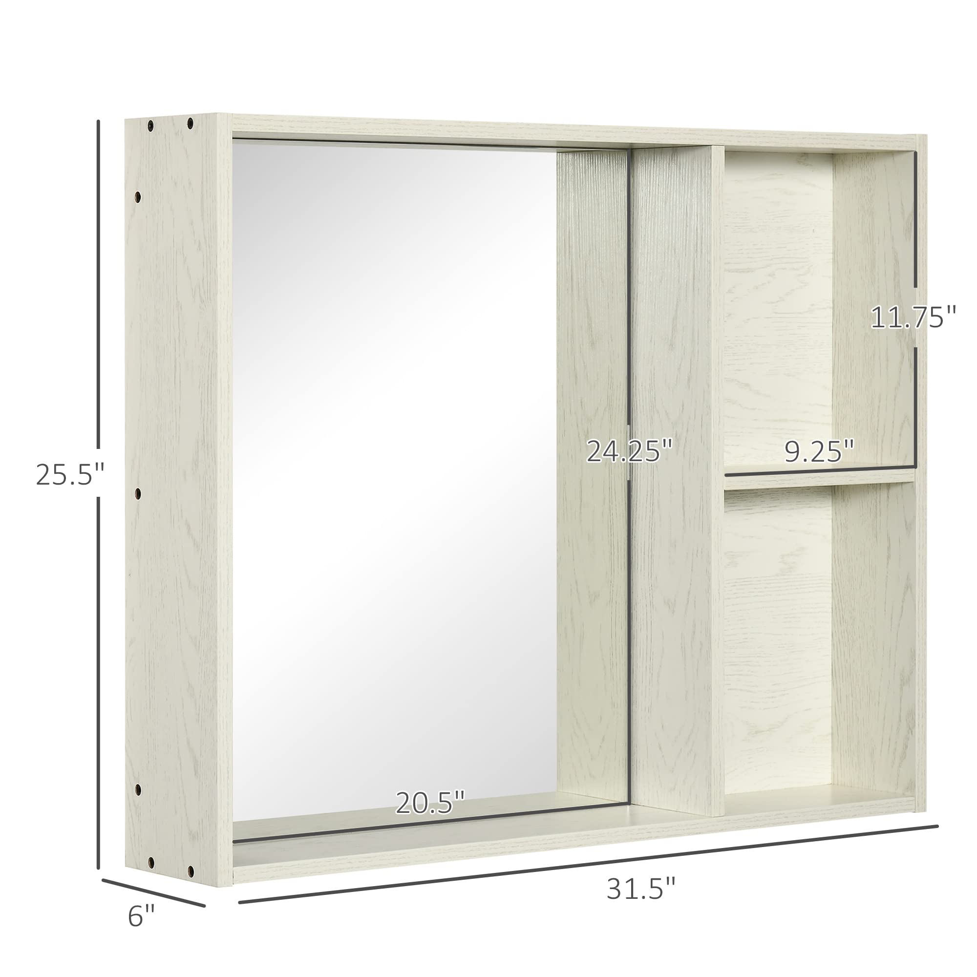 kleankin 31.5" x 25.5" Bathroom Medicine Cabinet with Mirror, Storage Shelf, Over Toilet Bathroom Cabinet Wall Mounted for Living Room and Laundry Room, White