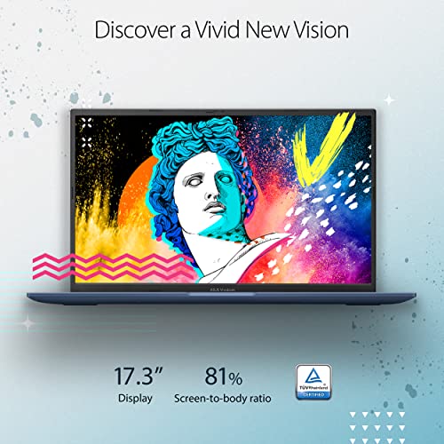 ASUS VivoBook 17X Laptop, 17.3 inch FHD Display, Intel Core i7-12700H CPU, Intel Iris Xe Graphics, 16GB RAM, 1TB SSD, Fingerprint Sensor, Windows 11 Home, Quiet Blue, K1703ZA-DS76