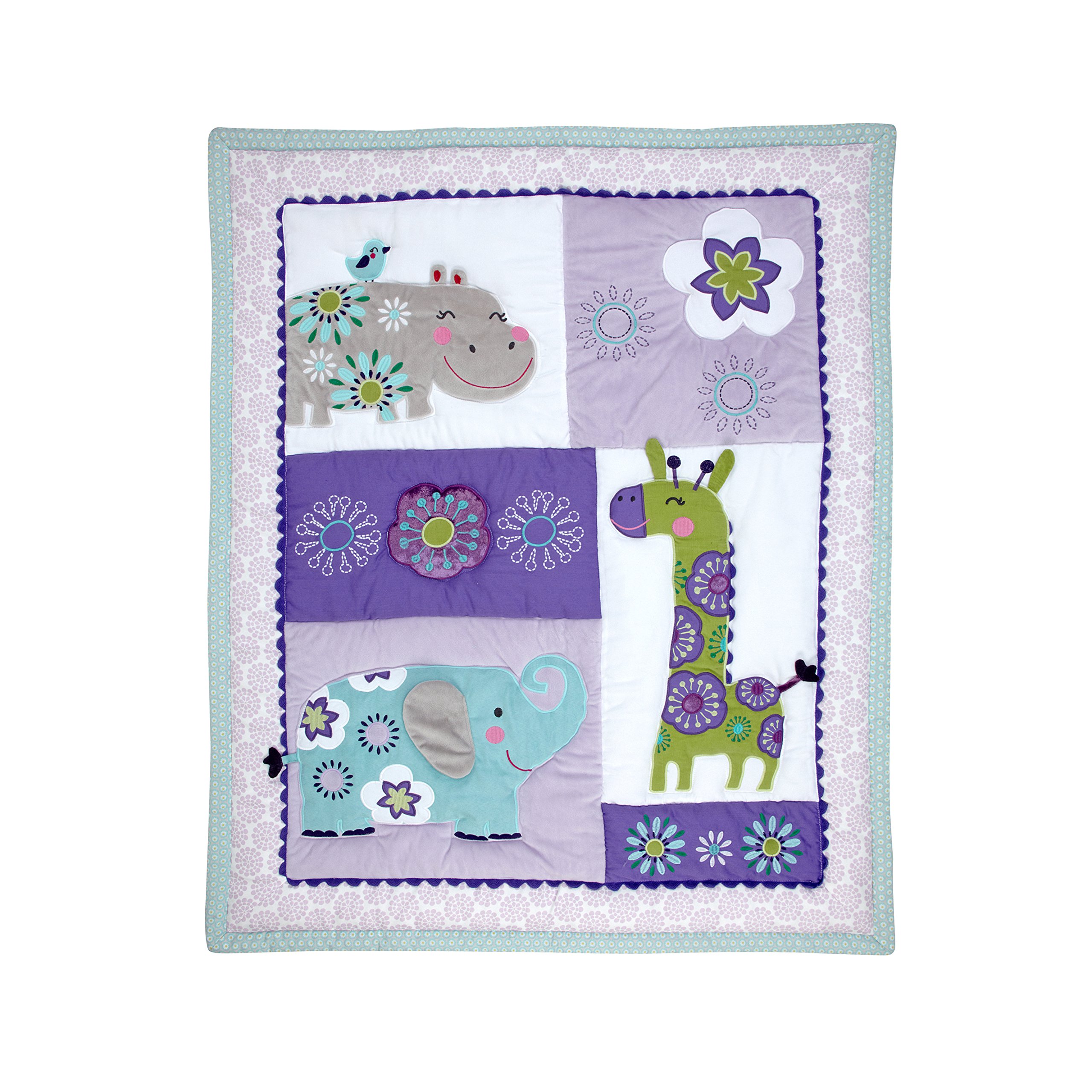 Carter's Zoo Jungle/Safari 4 Piece Nursery Crib Bedding Set, Lavender/Aqua/White