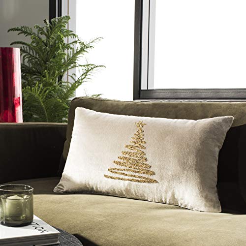 Safavieh Enchanted Evergreen Throw Pillow, 12"x22", Beige/Gold
