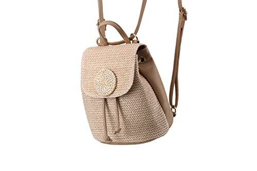 Brand: SEVEVN This is a cute and fashionable backpack woven in rattan that can also be carried by hand. (beige)