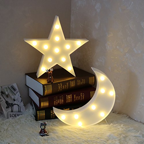 JUHUI Marquee Light Star Shaped LED Plastic Sign-Lighted Marquee Star Sign Wall Décor Battery Operated (White)