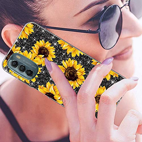 DDTKZC for Moto G Stylus 5G 2022 Phone Case,Moto G Stylus 5G 2022 Case Tempered Glass Protector Lustre Pattern-Sparkle 3 in 1 Clear Shockproof Case for Moto G Stylus 5G 2022 (Yellow Sunflower)
