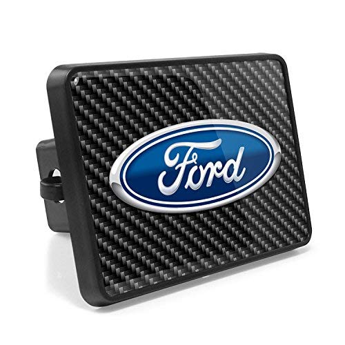 iPick Image, Compatible with - Ford Logo UV Graphic Carbon Fiber Look Metal Face-Plate on ABS Plastic 2 Tow Hitch Cover