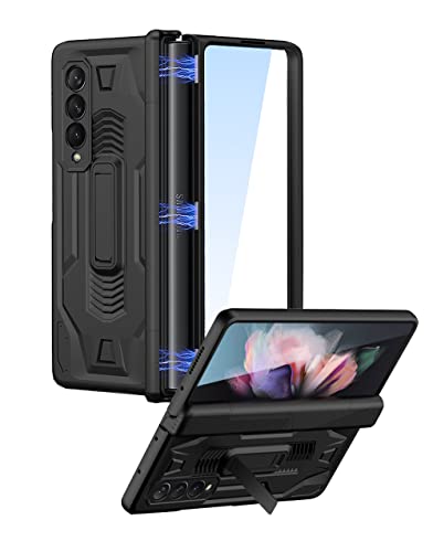 CeeEee Samsung Galaxy Z Fold 3 5g Case Screen Protector 360 Degree Full Body Protection Cover Built-in with 9H Tempered Glass and Kickstand with Hinge Protection, Black
