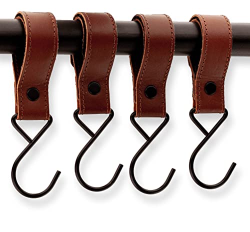 Brute Strength - Leather Stroller Hooks - Cognac 2X - Full Grain Leather - Mommy Hook - Stroller Clip - Bag Hook - Straps with Hooks - Carabiner Hook Clips