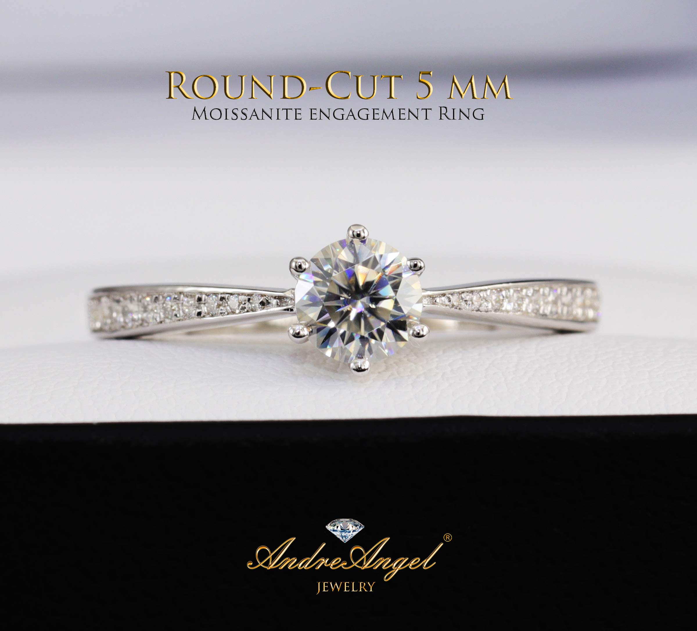 AndreAngel Engagement Ring | Genuine Moissanite Gemstones 0.5 carats 5 mm | Solid Sterling Silver 950 | Promise Wedding Anniversary Bridal Valentines | Design A70, Precious Metal, Created Moissanite
