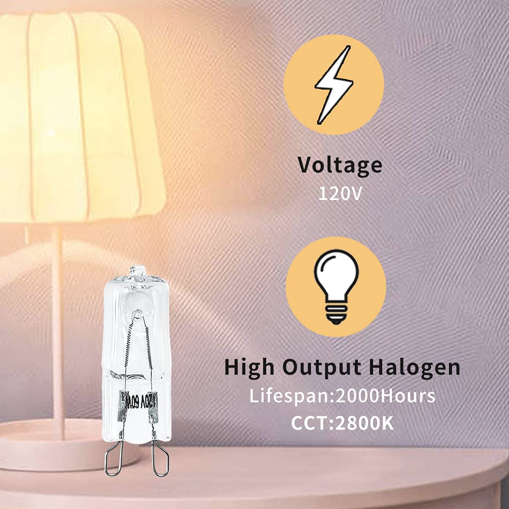 4vwin G9 Halogen Light Bulbs 2 Pin Base JC Type 120V T4 Bi-Pin 60W Small Light Bulb for Range House Hood Lights, Microwave Ovens, Bathroom Light Bulbs, Chandeliers (10, 60W 120V)