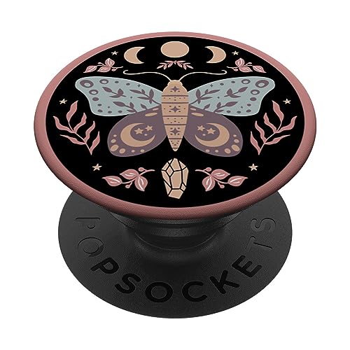 Celestial Boho Moth Witchy Folk Art Botanical Moon Phases PopSockets Standard PopGrip