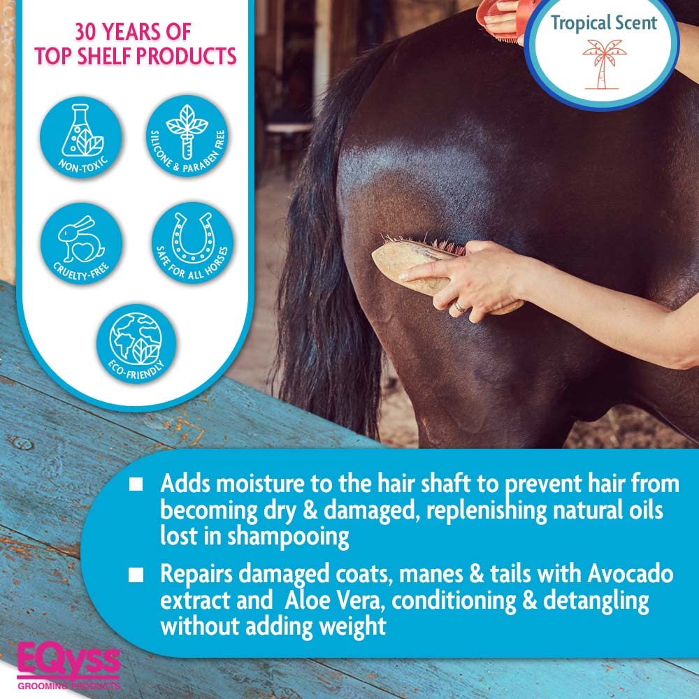 EQyss Avocado Mist Equine Coat Conditioning Spray - Horse Detangler, Reduces Breakage, Enhances Shine, Repels Dust & Dirt, Anti-Static (32 oz)