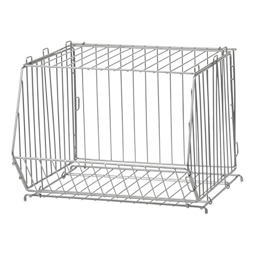 IRIS USA 17" Modular Wire Stacking Storage Basket, Great Storage for Linens, Groceries, Toys, Books, and More, Stackable, Easy Assemble, Multipurpose Home Organizer, Silver