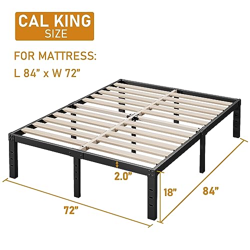 Cleaniago California King Bed Frame, 3“ Wide Wooden Slats Support for Mattress, 18 Inch High Rised, No Box Spring Needed Platform, Noise Free, Easy Assembly