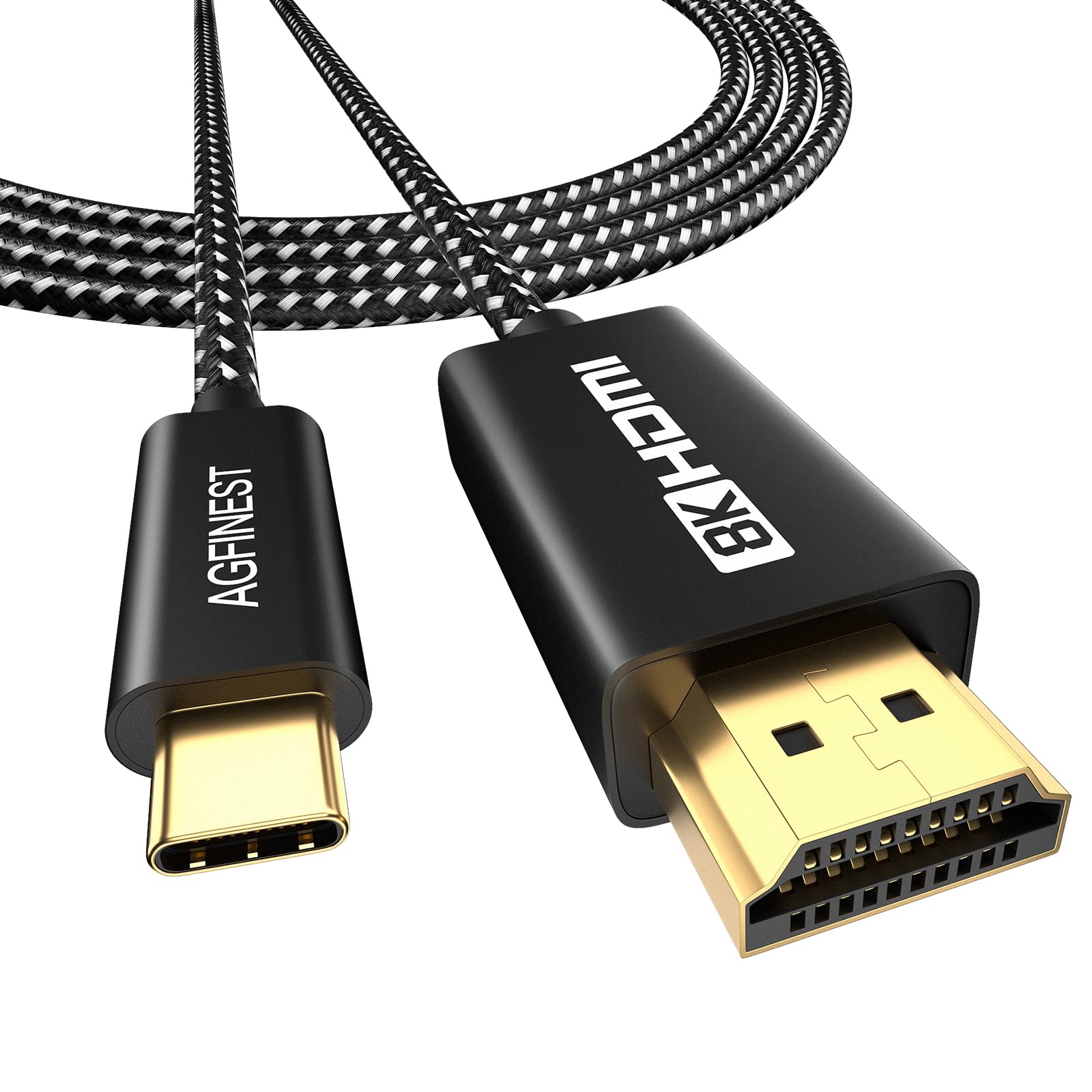AGFINEST 8K USB-C to HDMI 2.1 Cable Nylon Braided (6.6ft), 48Gbps USB C to HDMI Adapter Compatible with Thunderbolt 3 for MacBook, iPad Pro, Monitor, UHD TV, Projector and More
