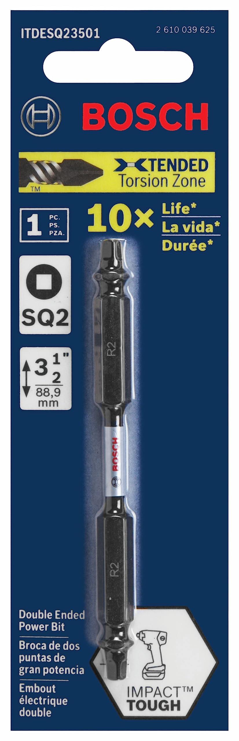 BOSCH ITDESQ23501 1-Piece 3-1/2 In. Square #2 Impact Tough Double-Ended Screwdriving Bit