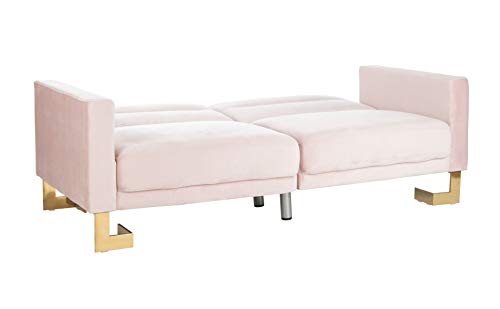 Safavieh Home Tribeca Glam Blush Velvet and Brass Foldable Sofa Bed