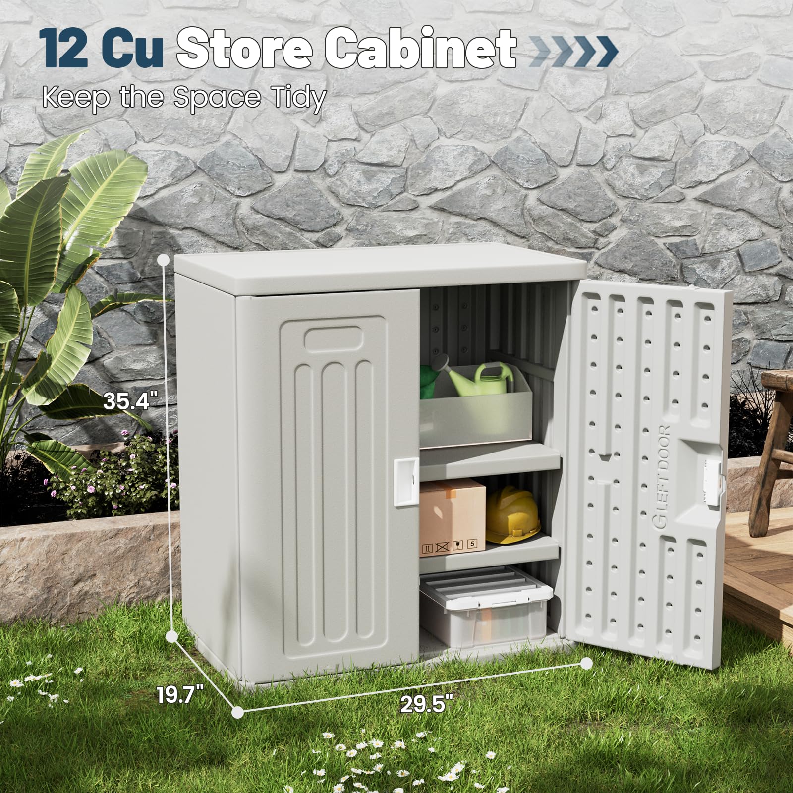 Amopatio Outdoor Storage Cabinet with 2 Shelves, Plastic Storage Cabinet Waterproof Storage Cabinet Patio Tools for Outdoor/Indoor Storage, 19.7" D x 29.5" W x35.4 H, Grey