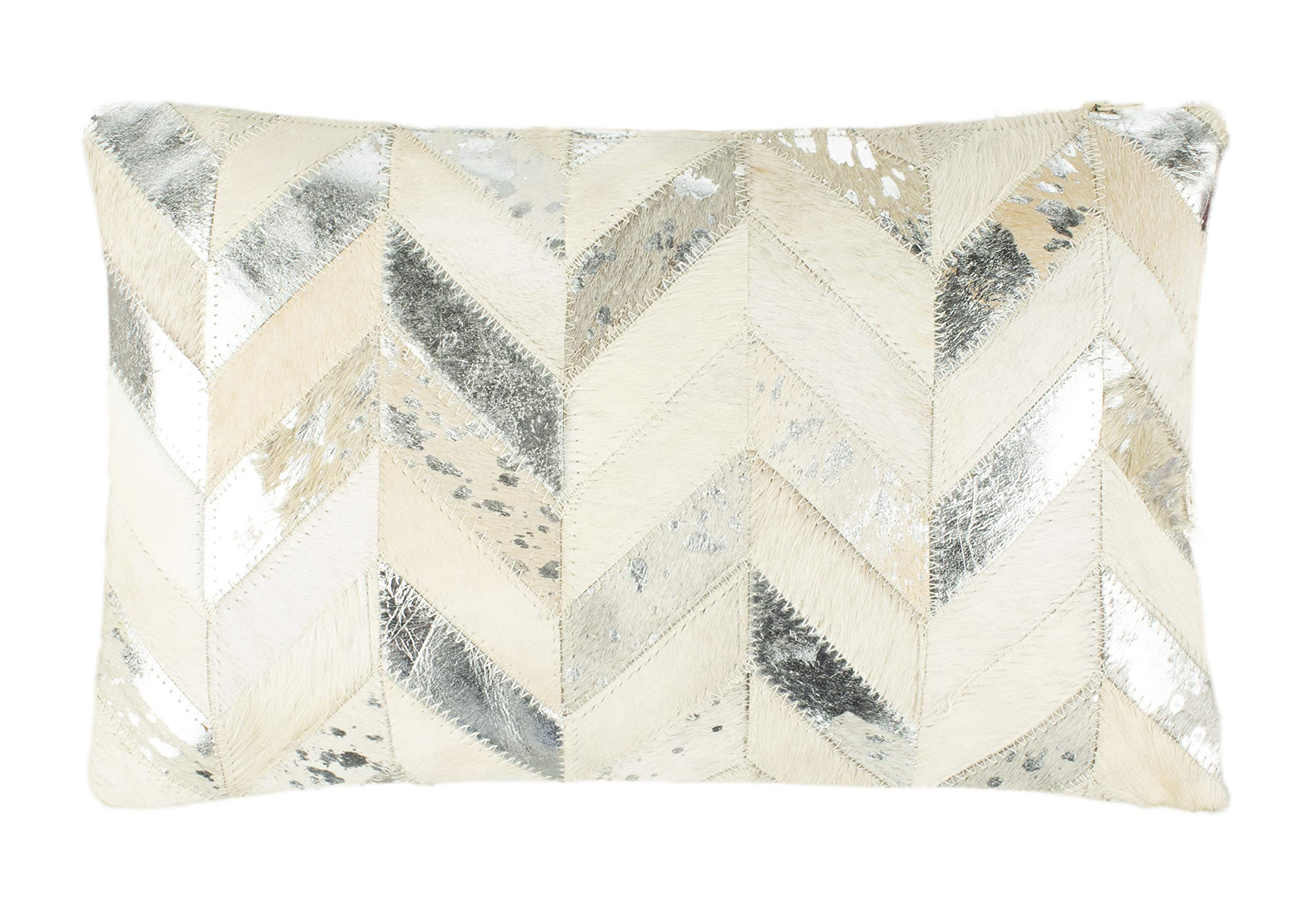 Safavieh Metallic Herringbone Cowhide Throw Pillow, 12"x22", White/Gold