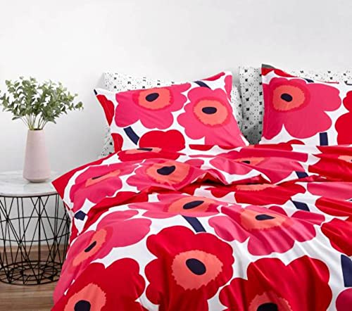 Marimekko - Queen Comforter Set, Cotton Bedding with Matching Shams, Lightweight Home Decor for All Seasons (Unikko Red, Queen)