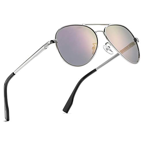 AZorb Polarized Aviator Sunglasses Mirrored Lens Metal Frame for Men Women, 100% UV 400 Protection