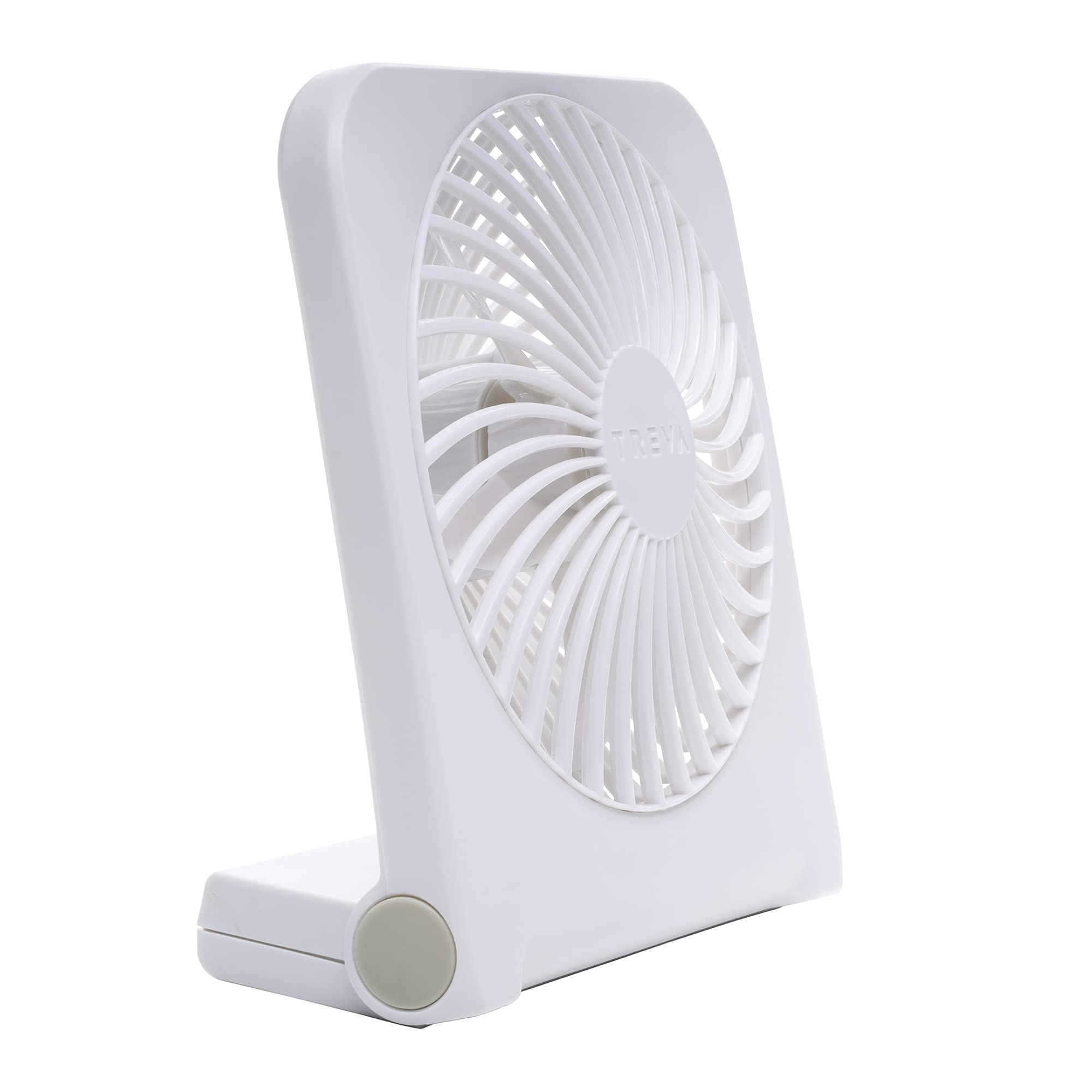 Treva 5-Inch USB and Battery Powered Desk Fan With Two Cooling Speeds and Adjustable Tilt, Small USB Fan Cubicle Accessories Durable and Long Lasting (White)