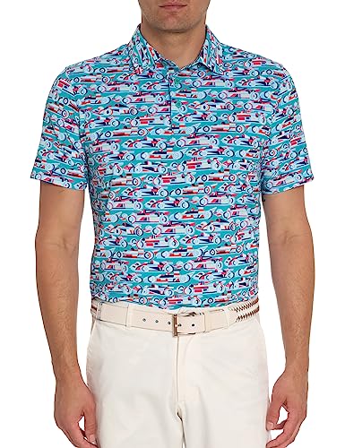 Robert Graham Men AUTO Expo Short Sleeve Knit Polo, Jade, Large