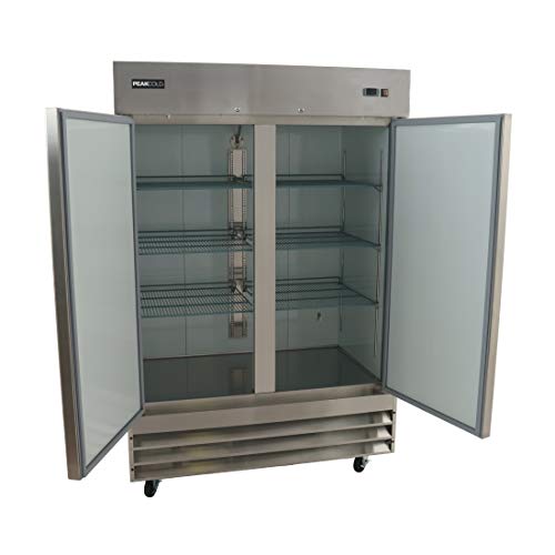 PEAKCOLD by Iron Mountain 2 Door Commercial Reach In Stainless Steel REFRIGERATOR, White Interior; 47 Cubic Ft, 54 inch Wide