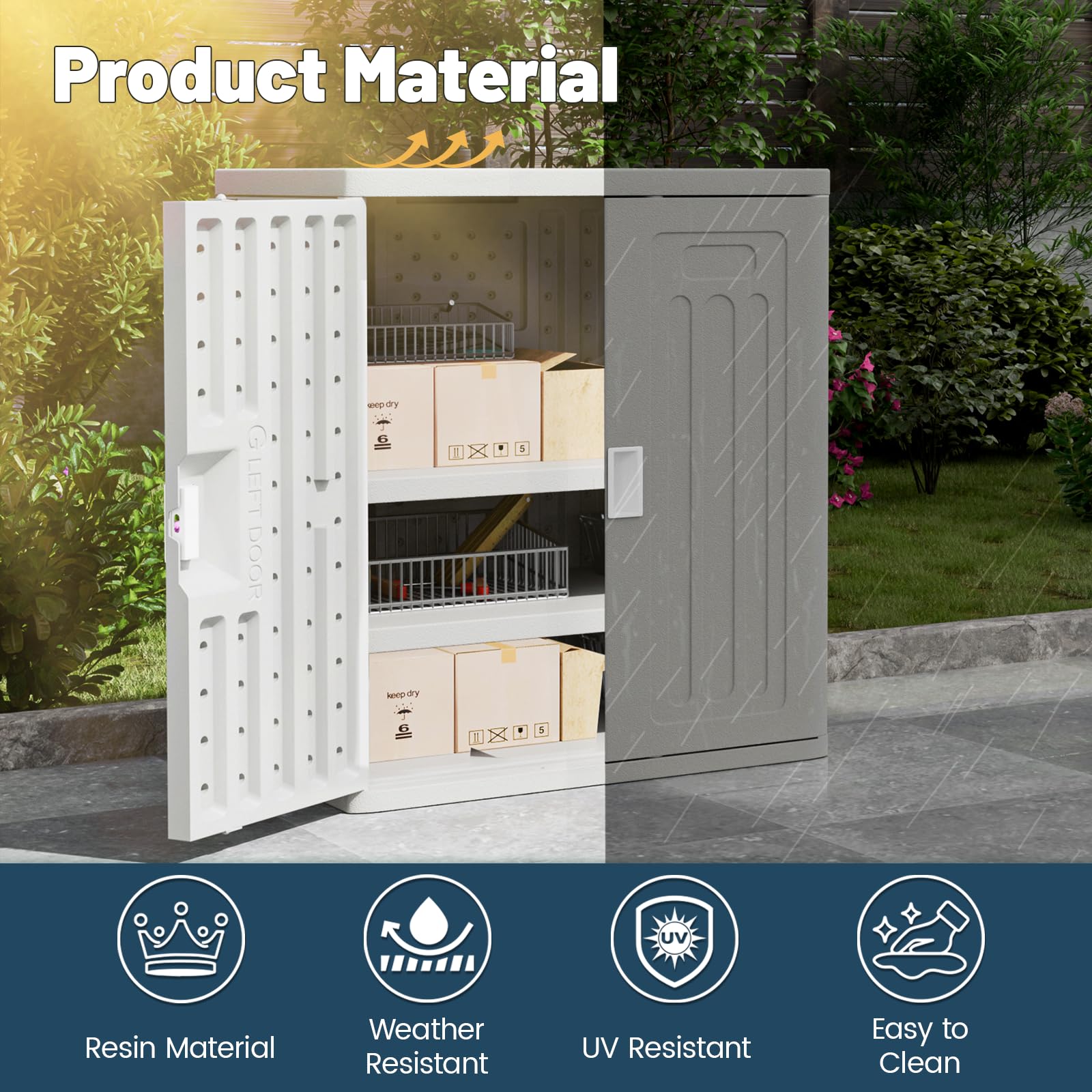 Amopatio Outdoor Storage Cabinet with 2 Shelves, Plastic Storage Cabinet Waterproof Storage Cabinet Patio Tools for Outdoor/Indoor Storage, 19.7" D x 29.5" W x35.4 H, Grey