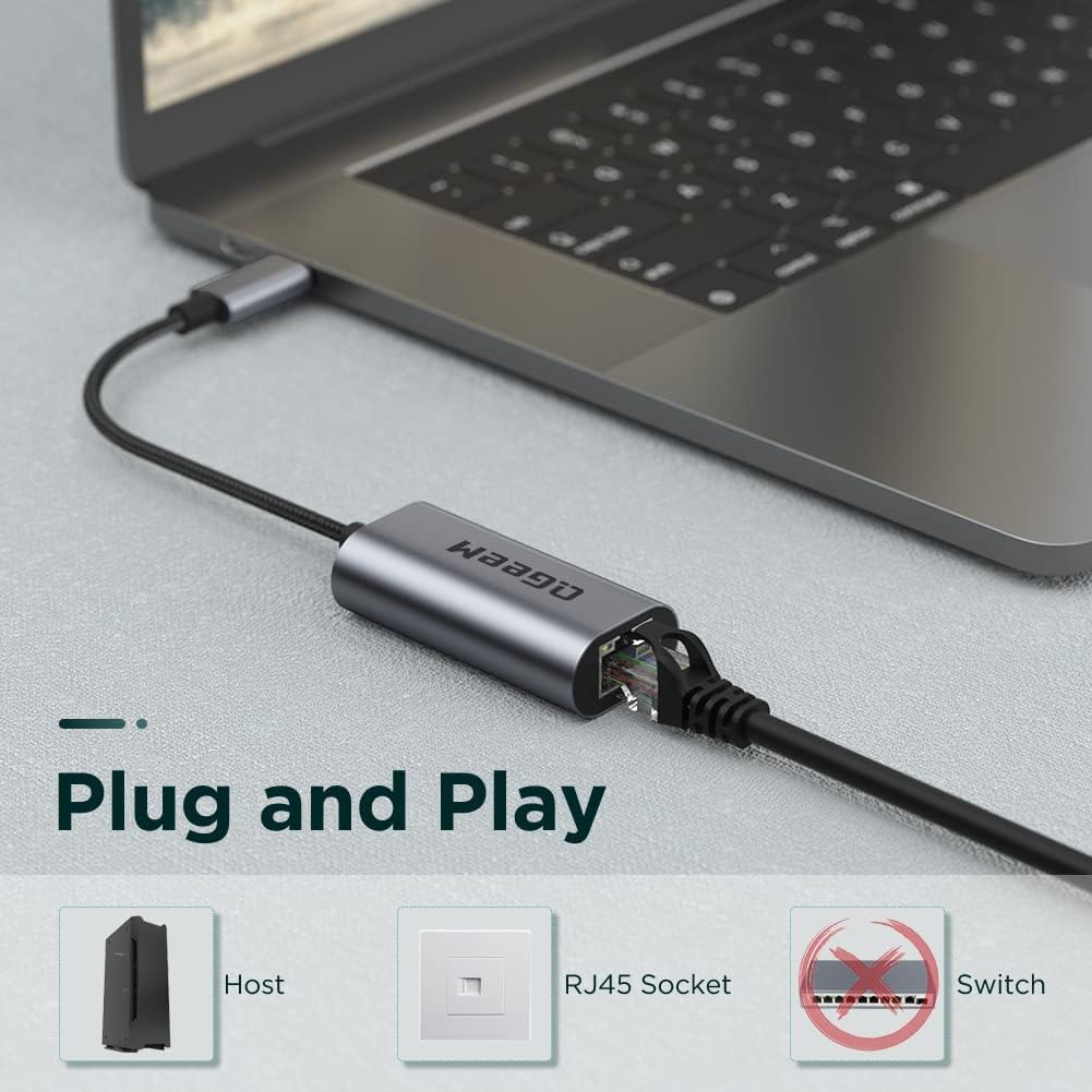 USB C to Ethernet Adapter, QGeeM Gigabit Ethernet to USB Type C, Thunderbolt 3/4 to RJ45 LAN Network Adapter Compatible for iPhone 15 Pro/max, MacBook Pro/Air, iPad Pro, Dell XPS etc