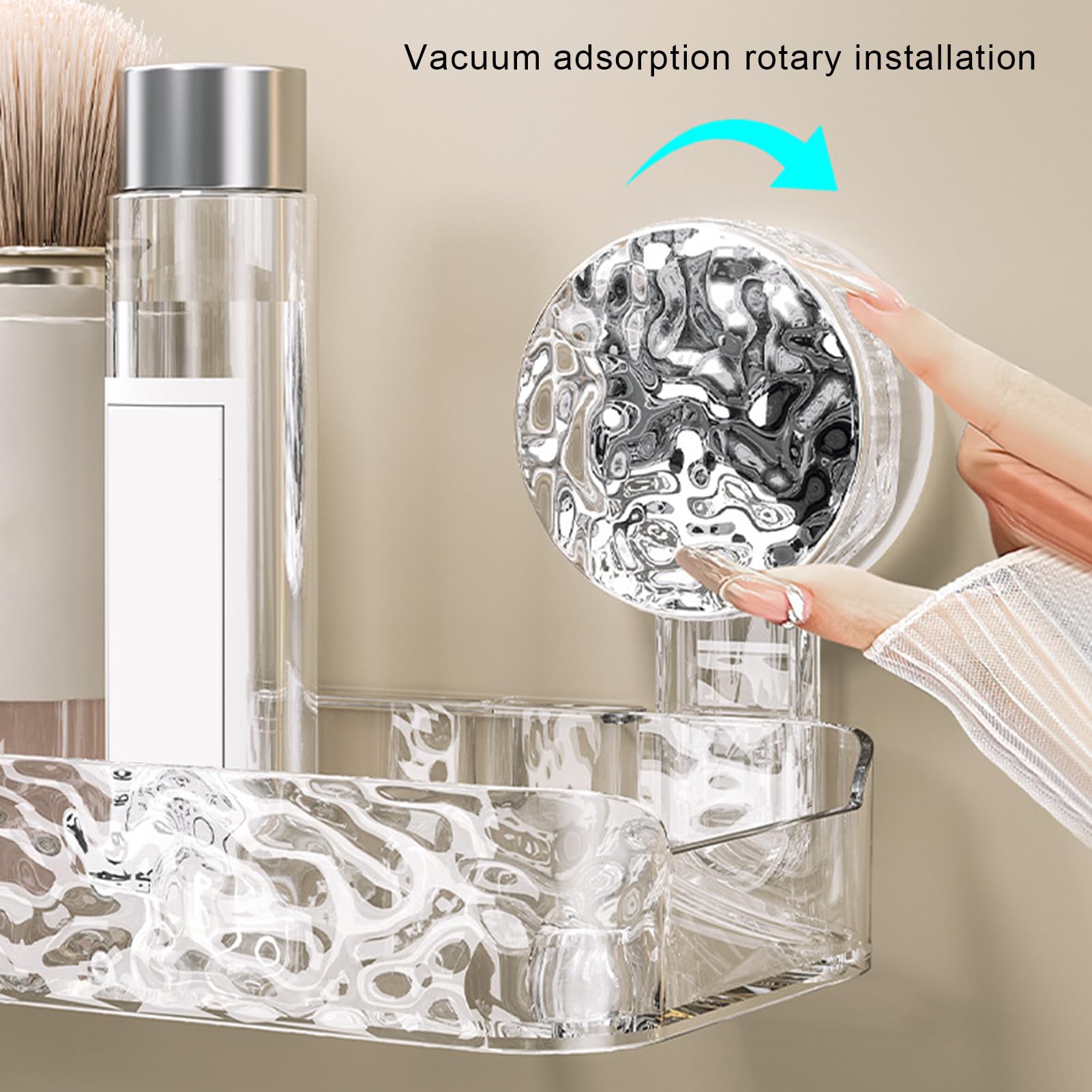 Androf Acrylic Transparent Shower Storage Rack, No Drill Clear Wall Caddy Suction Cup, Raidley Easymount Bathroom Storage Shelf, Light Luxury Punch-Free Corner Shelves with Rabbit (Clear Square)