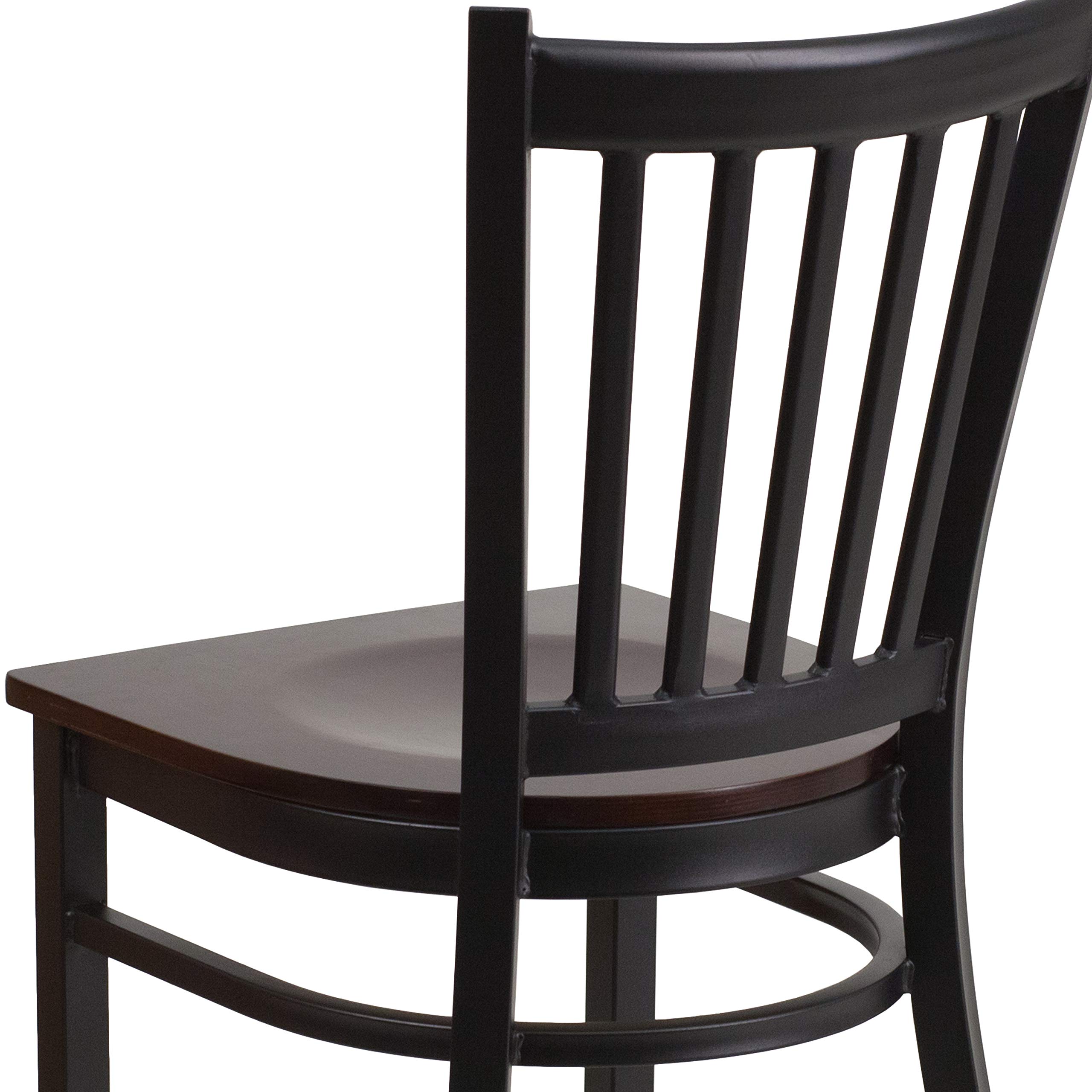 Flash Furniture HERCULES Series Black Vertical Back Metal Restaurant Chair - Walnut Wood Seat