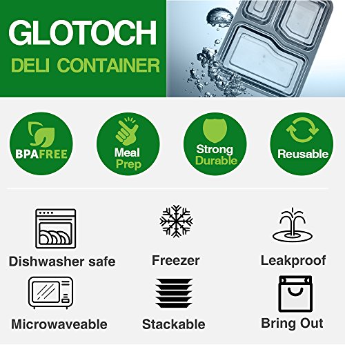 Glotoch 50Pack 34oz Meal Prep Container Microwave Safe,Disposable 3 Compartment Plastic Food Prep Containers with Lids for Food,Leftover BPA Free, Dishwasher Safe